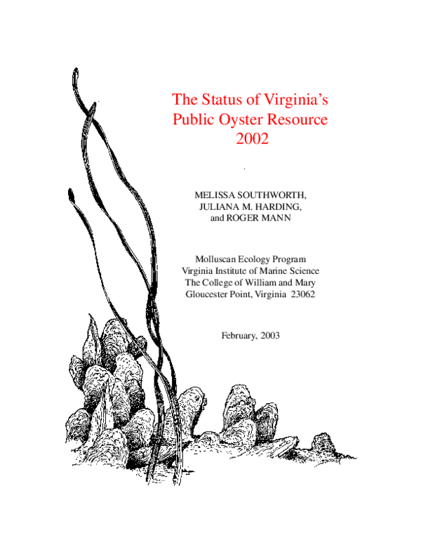 (PDF) The Status of Virginia's Public Oyster Resource 2002