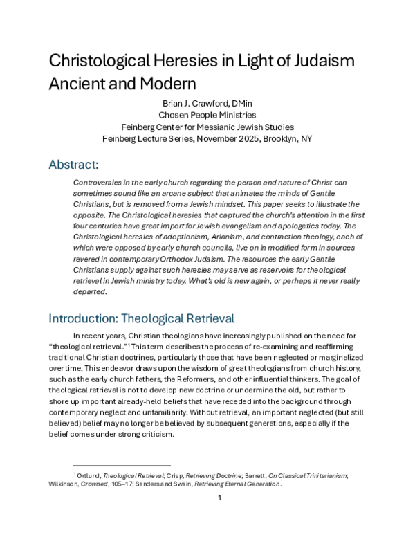 (PDF) Christological Heresies in Light of Judaism Ancient and Modern