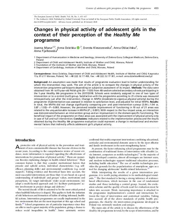 (PDF) Changes in physical activity of adolescent girls in the context ...