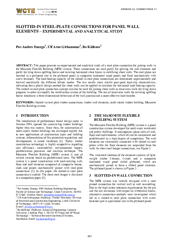 (PDF) Slotted-in Steel-Plate connections for Panel Wall Elements ...