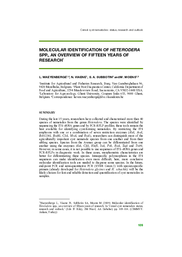 (PDF) Molecular identification of Heterodera spp., an overview of ...