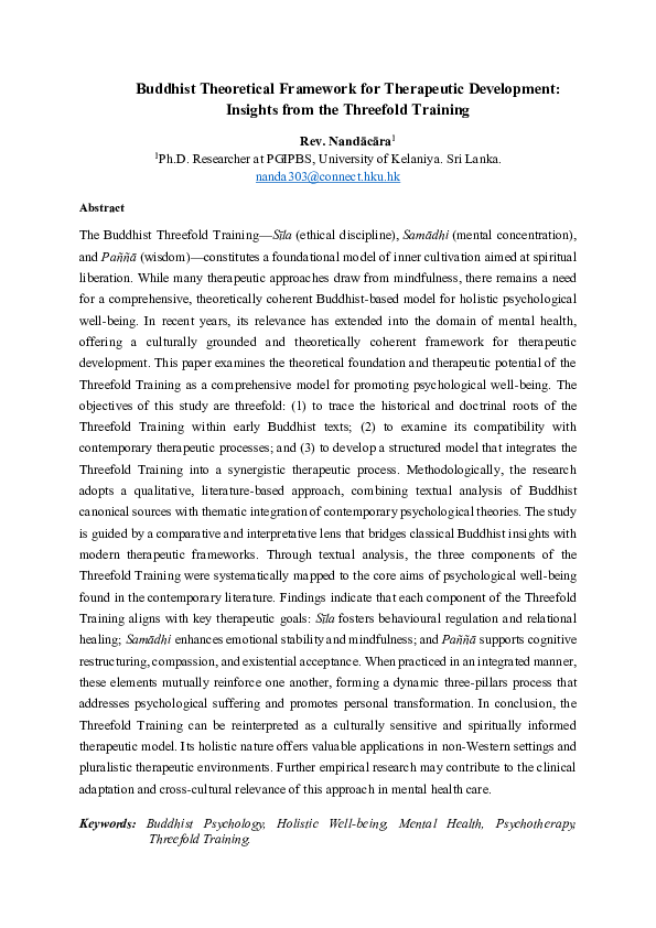 (PDF) Buddhist Theoretical Framework for Therapeutic Development ...