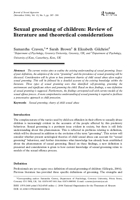 (PDF) Sexual grooming of children: Review of literature and theoretical ...