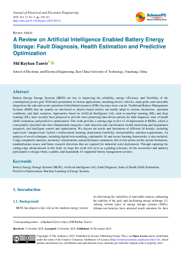 (PDF) A Review on Artificial Intelligence Enabled Battery Energy ...