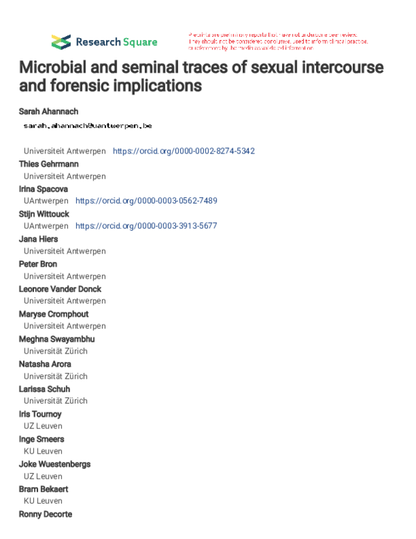 (PDF) Microbial and seminal traces of sexual intercourse and forensic ...