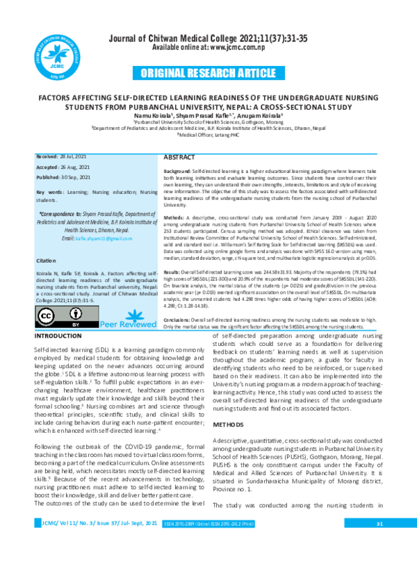 (PDF) Factors Affecting Self-Directed Learning Readiness of the Undergraduate Nursing Students ...