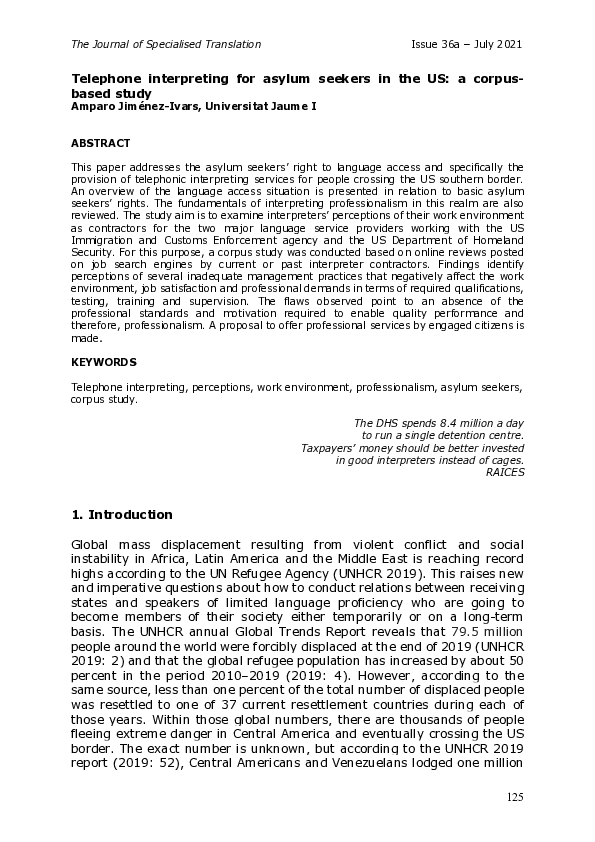 (PDF) Telephone interpreting for asylum seekers in the US: a ...