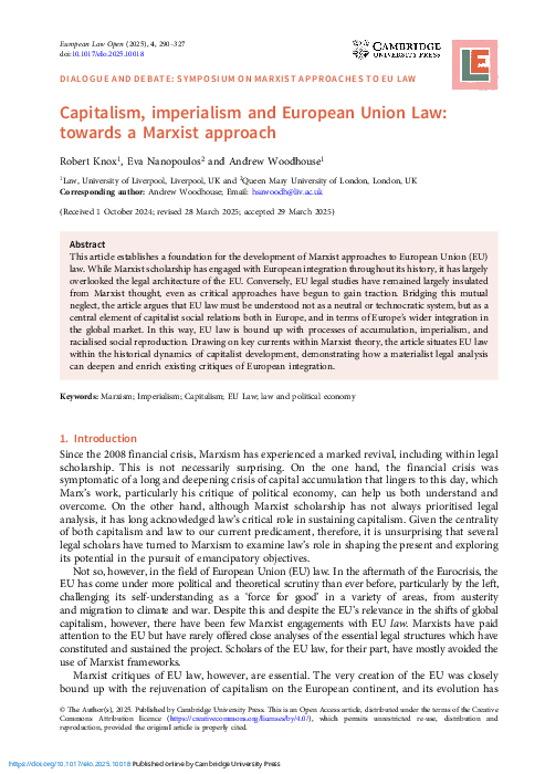 (PDF) Capitalism, imperialism and European Union Law: towards a Marxist ...