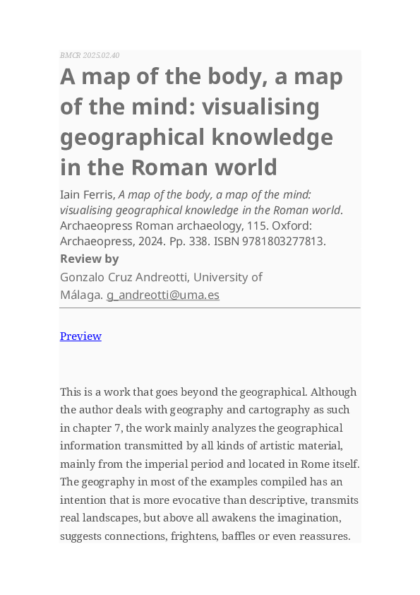 (PDF) G. Cruz Andreotti, Review of Iain Ferris, A map of the body, a ...
