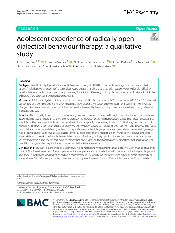 (PDF) Adolescent experience of radically open dialectical behaviour ...