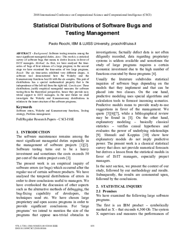 (PDF) Statistical Distributions of Software Bugs and Testing Management