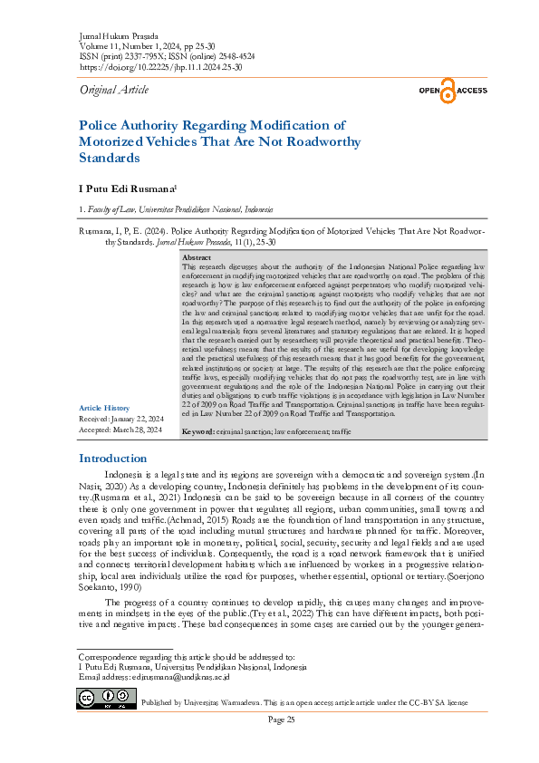 (PDF) Police Authority Regarding Modification of Motorized Vehicles ...