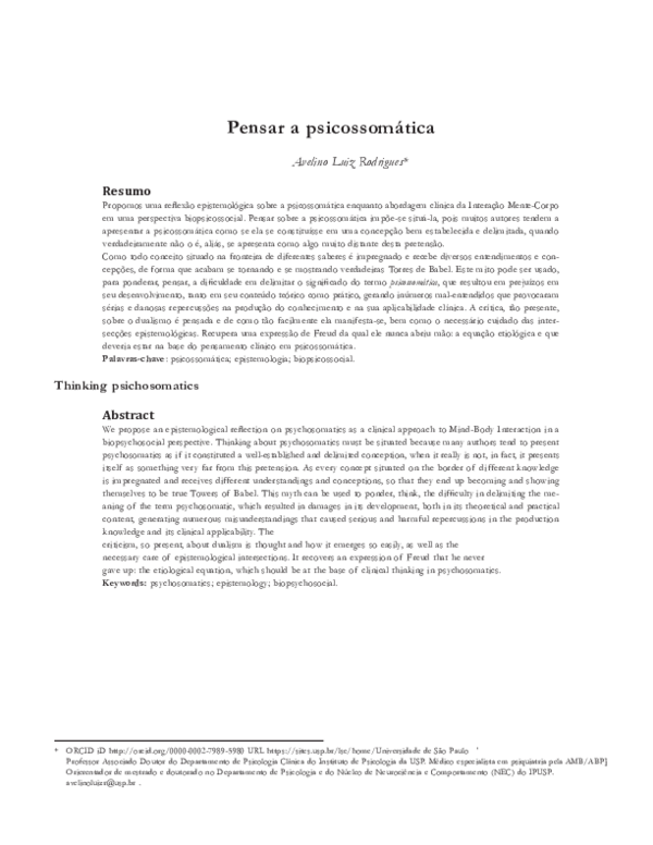 (PDF) Pensar a psicossomática