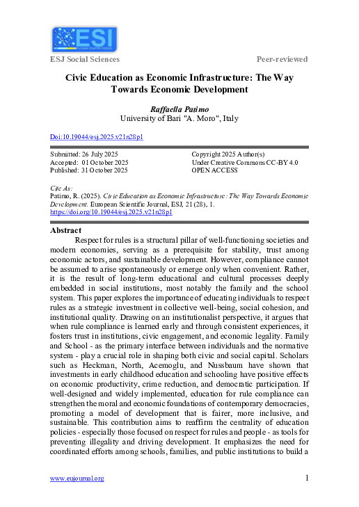 (PDF) Civic Education as Economic Infrastructure: The Way Towards ...