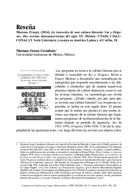 (PDF) Ozuna Castañeda, Mariana. Reseña. Moreno, Francy. (2014). La ...