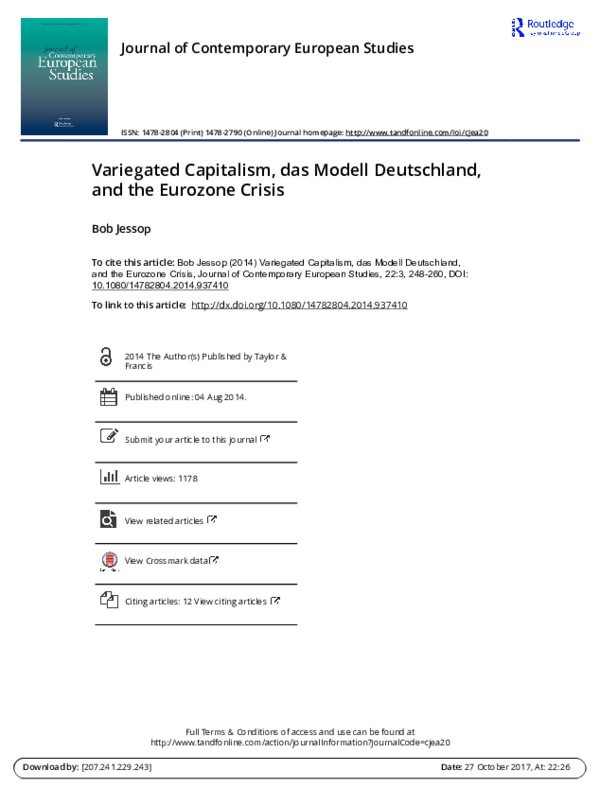 (PDF) Variegated Capitalism, das Modell Deutschland, and the Eurozone ...