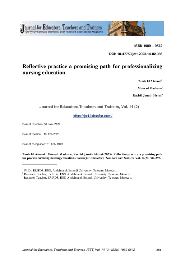 (PDF) The Reflective practice a promising path for professionalizing ...
