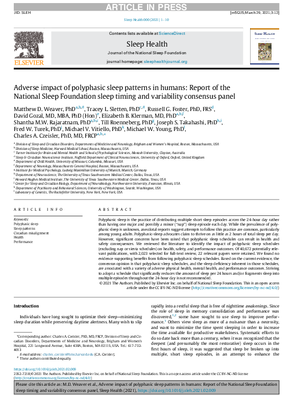 (PDF) Adverse impact of polyphasic sleep patterns in humans: Report of ...