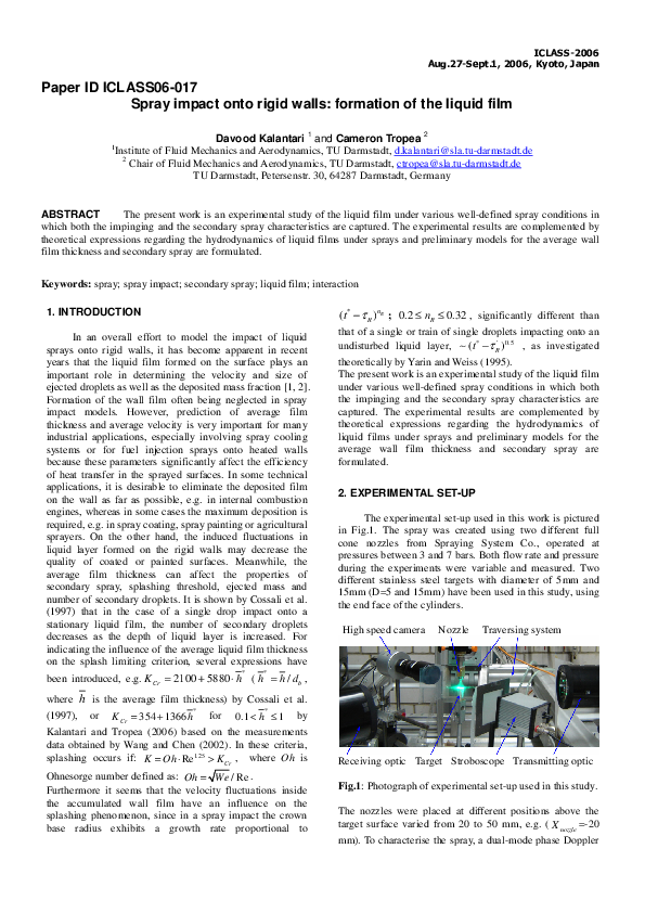 (PDF) Spray impact onto rigid walls : formation of the liquid film