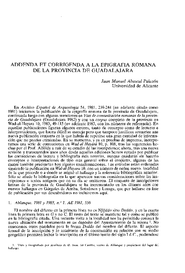 (PDF) Addenda et corrigenda a la epigrafía romana de la provincia de ...