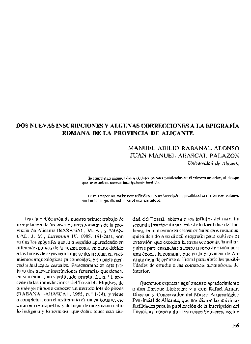 (PDF) Dos nuevas inscripciones y algunas correcciones a la epigrafía ...