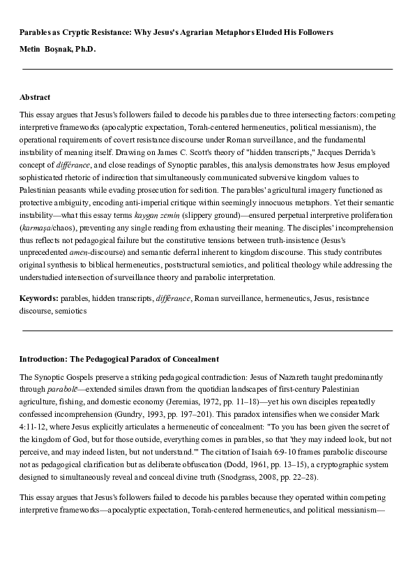(PDF) Parables as Cryptic Resistance: Why Jesus's Agrarian Metaphors ...