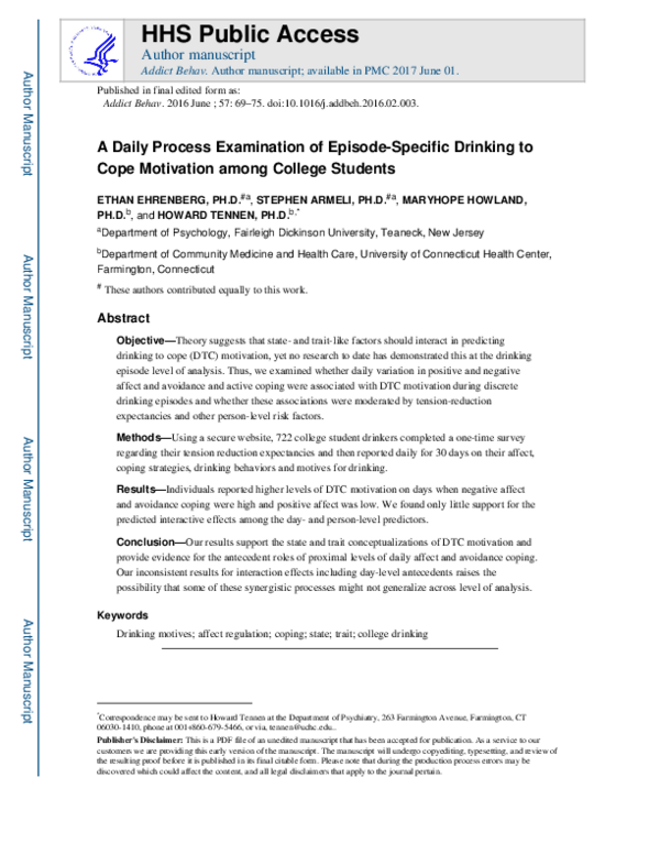(PDF) A daily process examination of episode-specific drinking to cope ...