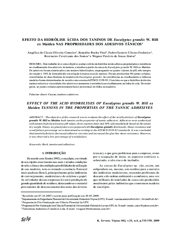 (PDF) Efeito da hidrólise ácida dos taninos de Eucalyptus grandis w ...