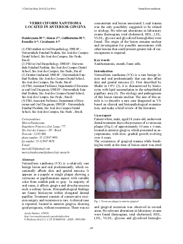 (PDF) Verruciform xanthoma located in anterior gingiva