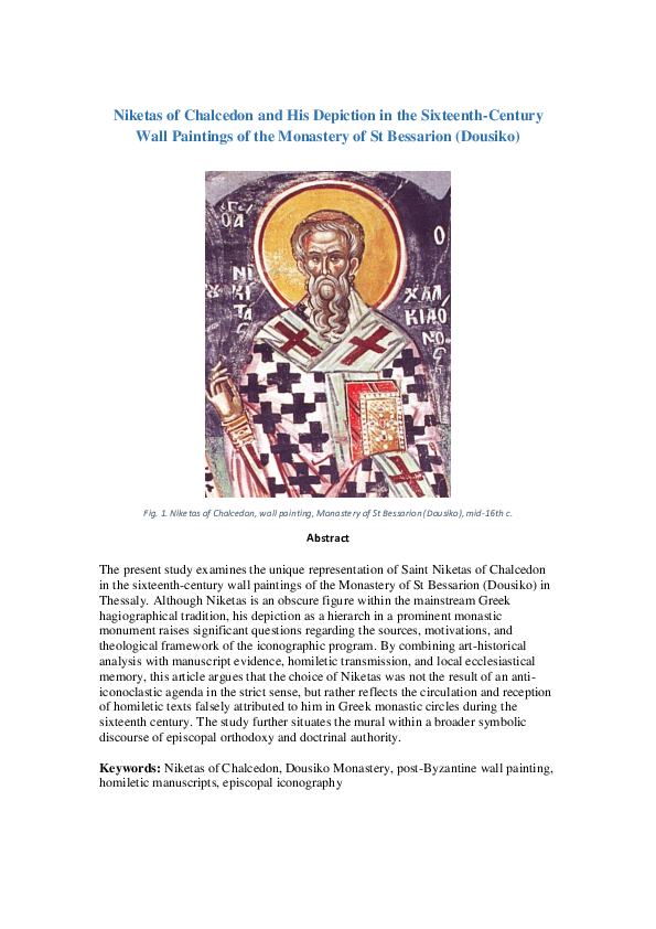 (PDF) Niketas of Chalcedon and His Depiction in the Sixteenth-Century ...