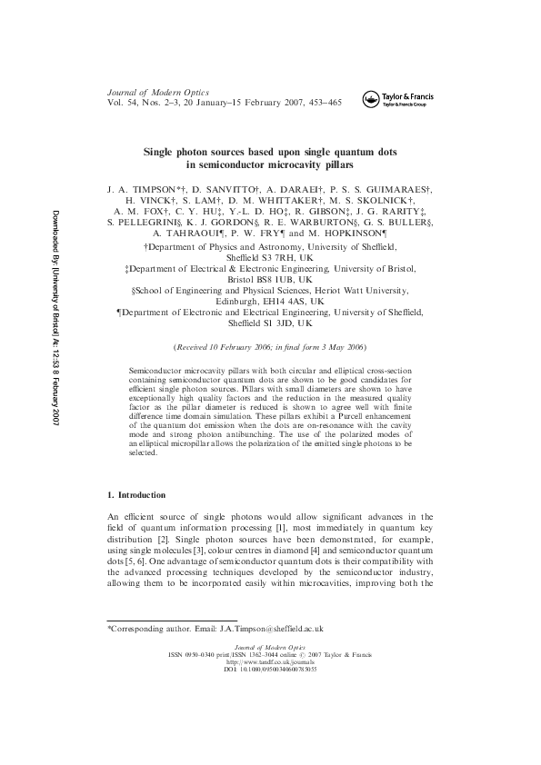 (PDF) Single photon sources based upon single quantum dots in ...