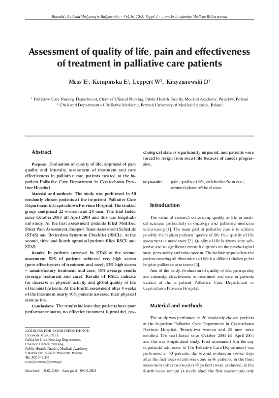 (PDF) Assessment of quality of life, pain and effectiveness of ...