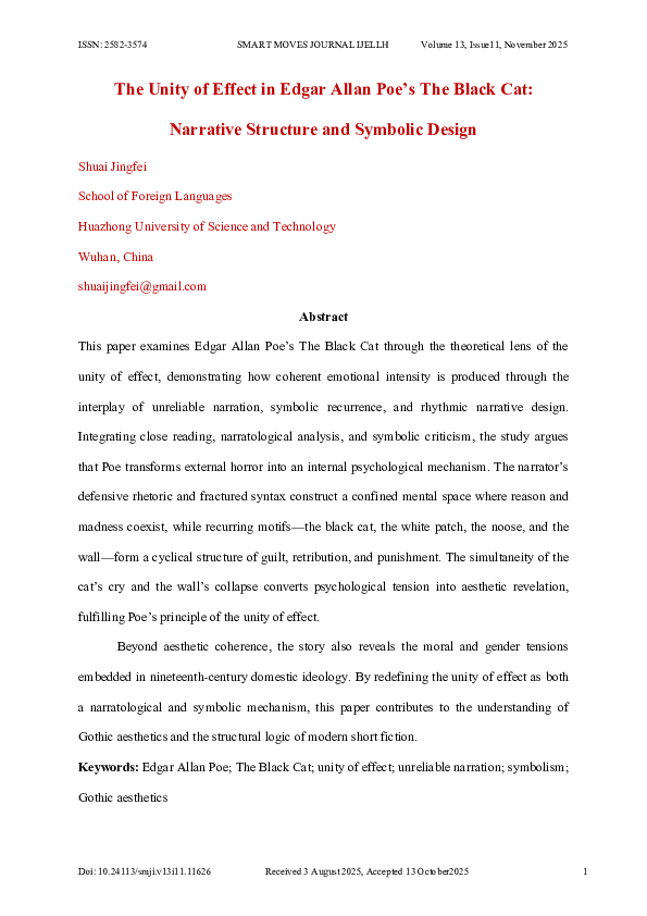 (PDF) The Unity of Effect in Edgar Allan Poe's The Black Cat: Narrative ...