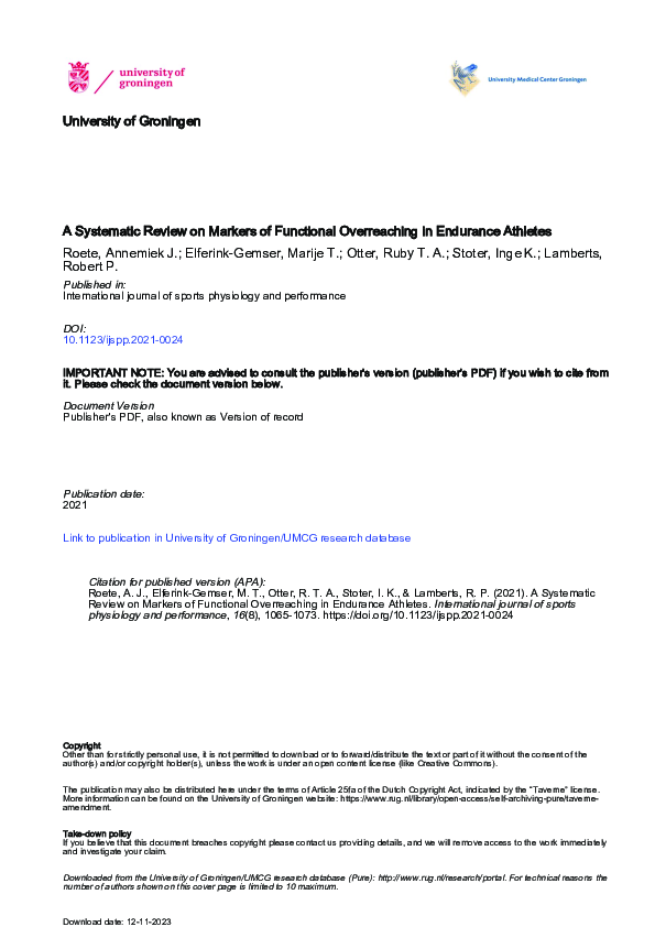 (PDF) A Systematic Review on Markers of Functional Overreaching in ...