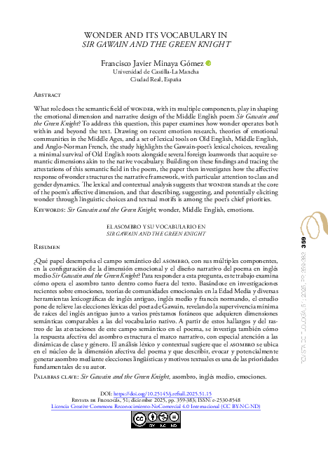 (PDF) Wonder and its Vocabulary in Sir Gawain and the Green Knight
