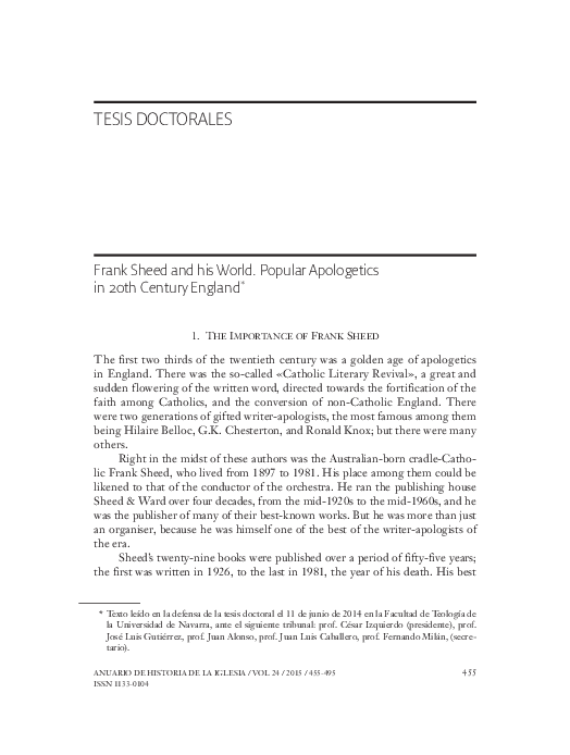 (PDF) Frank Sheed and his World. Popular Apologetics in 20th Century ...