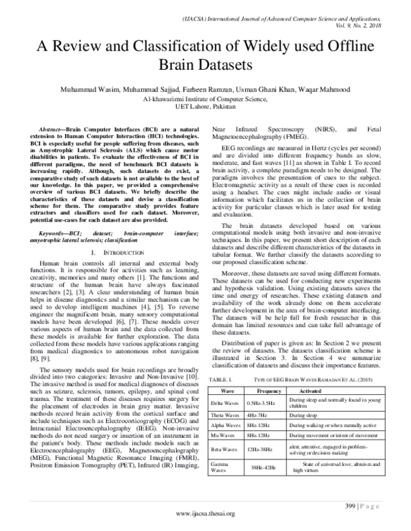 (PDF) A Review and Classification of Widely used Offline Brain Datasets