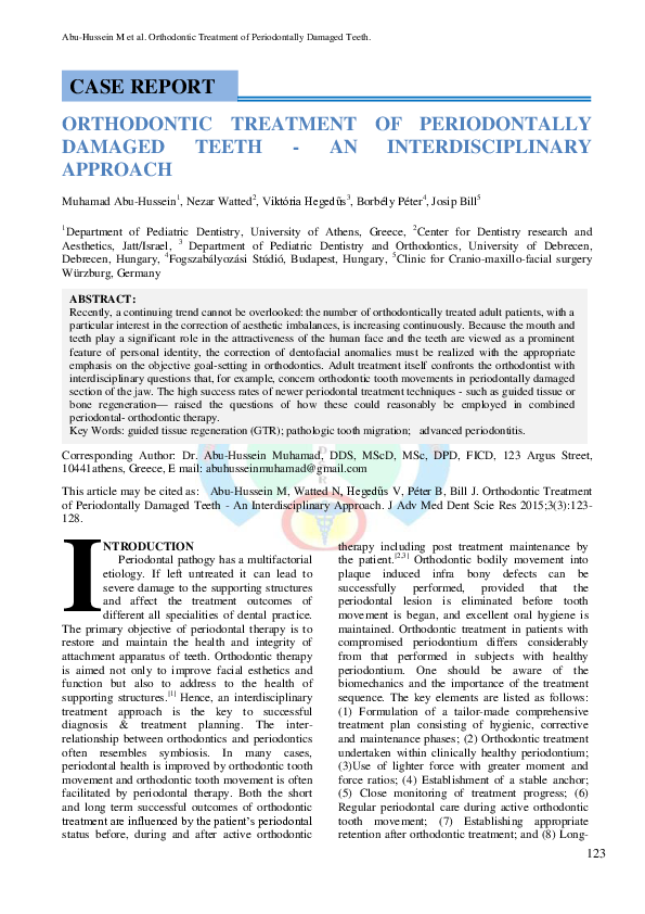 (PDF) Orthodontic treatment of periodontally damaged teeth – An ...