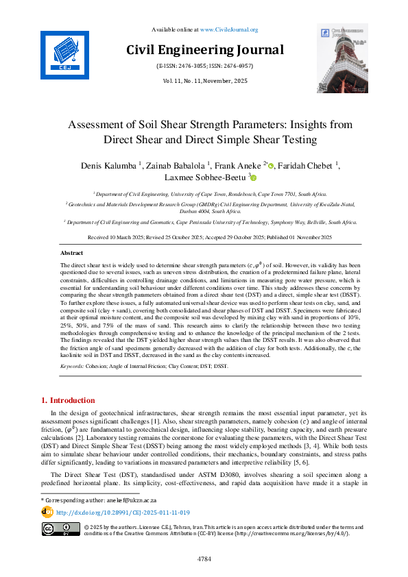 (PDF) Assessment of Soil Shear Strength Parameters: Insights from ...