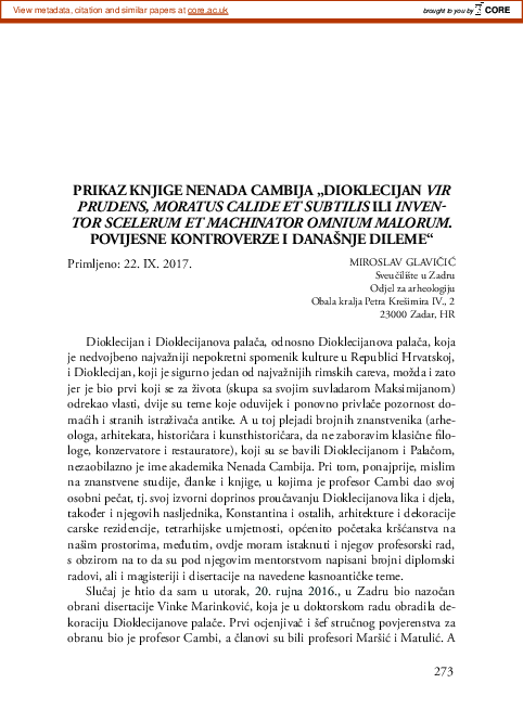 (PDF) Prikaz Knjige Nenada Cambija „Dioklecijan Vir Prudens, Moratus ...