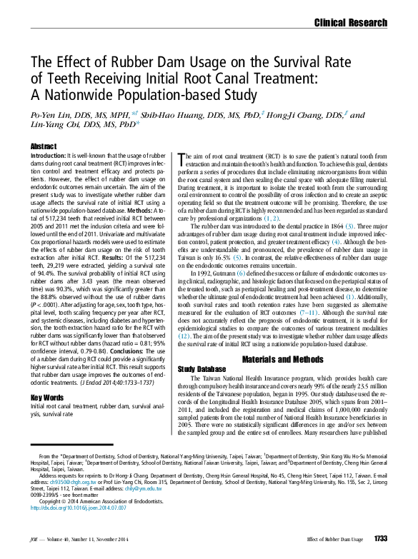(PDF) The effect of rubber dam usage on the survival rate of teeth ...