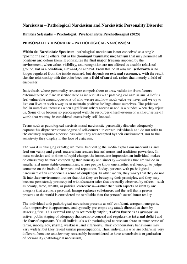 (PDF) Narcissism -Pathological Narcissism and Narcissistic Personality ...