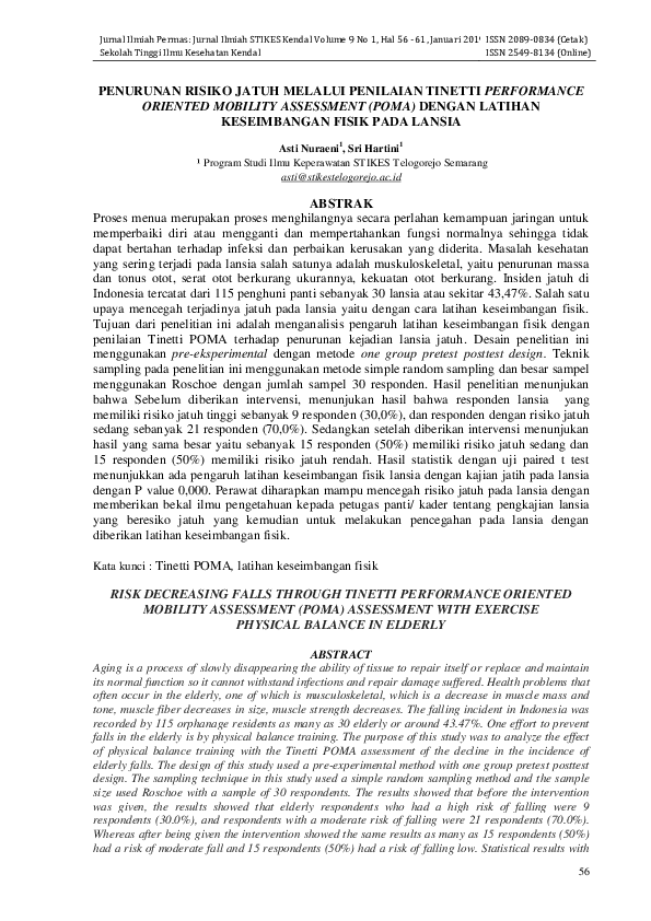 (PDF) Penurunan Risiko Jatuh Melalui Penilaian Tinetti Performance ...