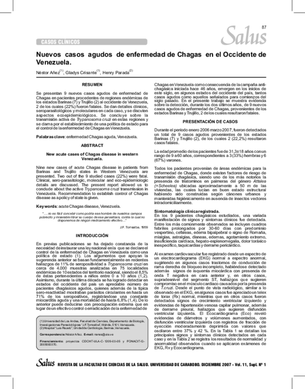 (PDF) Nuevos Casos Agudos de enfermedad de Chagas en el Occidente de ...
