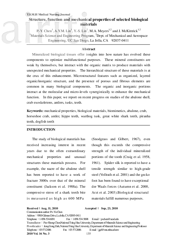 (PDF) Structure, function and mechanical properties of selected ...