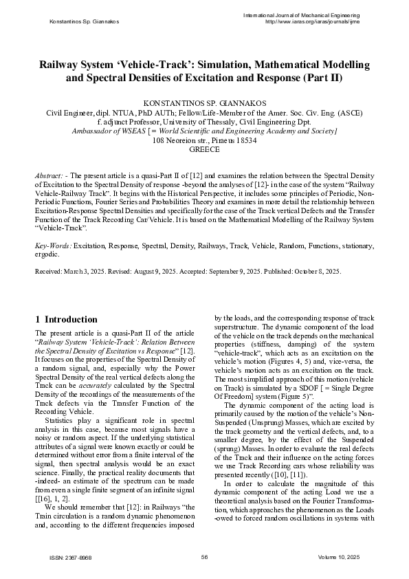(PDF) Railway System ‘Vehicle-Track’: Simulation, Mathematical Modelling and Spectral Densities ...
