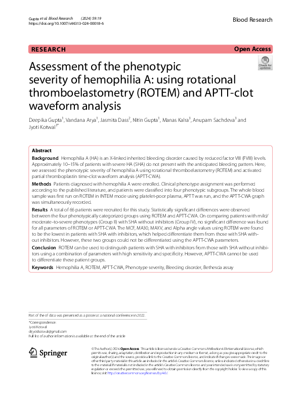 (PDF) Assessment of the phenotypic severity of hemophilia A: using ...