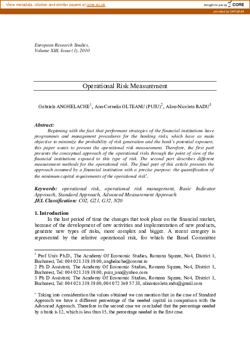 (PDF) Operational risk measurement