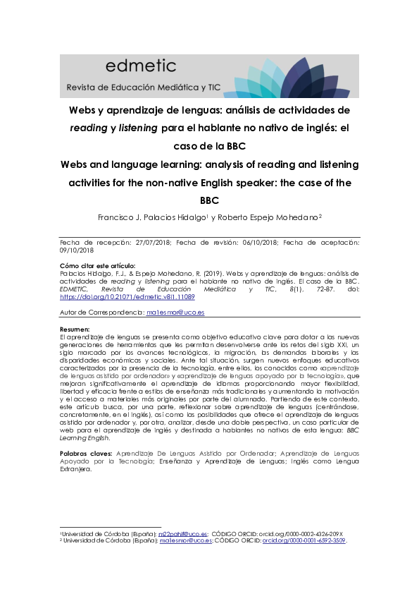(PDF) Webs y aprendizaje de lenguas: análisis de actividades de reading ...
