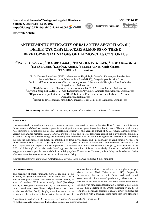 (PDF) Anthelmintic efficacity of balanites Aegyptiaca (l.) Delile ...
